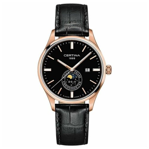 Наручные часы Certina Urban Швейцарские мужские часы Certina DS-8 Moon Phase C033.457.36.051.00 с гарантией, черный, золотой