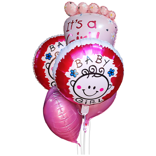 Фонтан из шаров на рождение девочки 5шт. / Набор фольгированных воздушных шаров / Воздушные шары