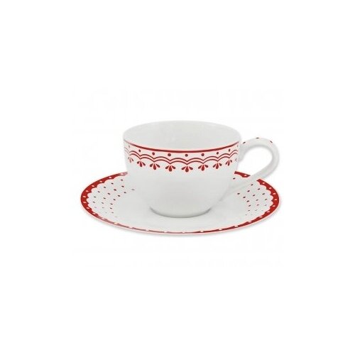 Набор чайных пар на 4 персоны 8 предметов Хюгге Красные узоры 71150425-327D, Leander