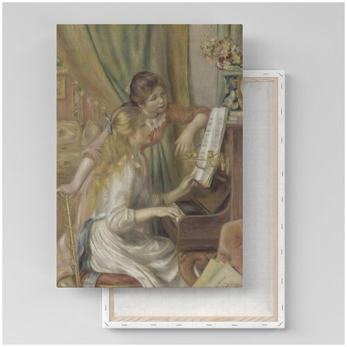Картина на холсте с подрамником / Pierr - Auguste Renoir / Ренуар Пьер - Две девушки у фортепиано