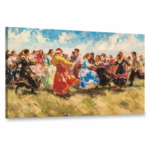 Интерьерная картина 100х60 "Масленица: праздник весны на холсте"