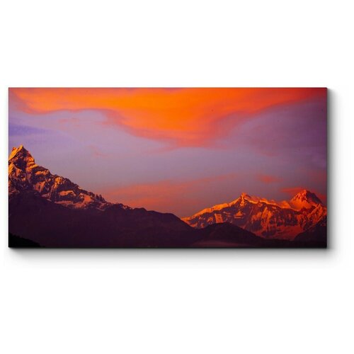 Модульная картина Оранжевый закат над гималайскими горами 90x45