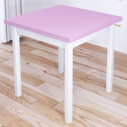 Стол кухонный Классика с квадратной розовой столешницей из массива сосны 40 мм и белыми ножками, 70х70х75 см