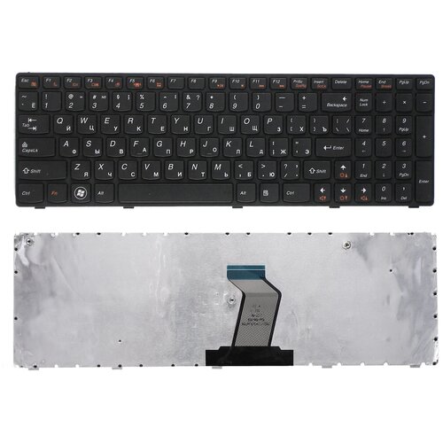 Клавиатура для ноутбука Lenovo 25-012436 черная с черной рамкой, ножка крепежа находится рядом со шлейфом