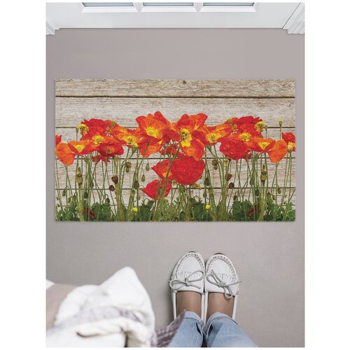 Придверный коврик в прихожую JoyArty "Цветущие тюльпаны" для обуви, на резиновой основе, 75x45 см