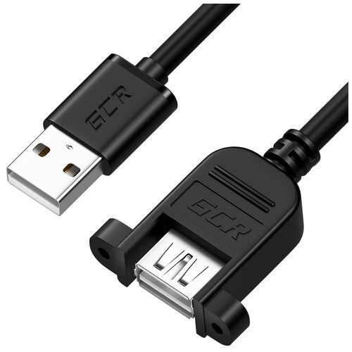 GCR Удлинитель 1.0m USB AM/AF крепление под винт, черный