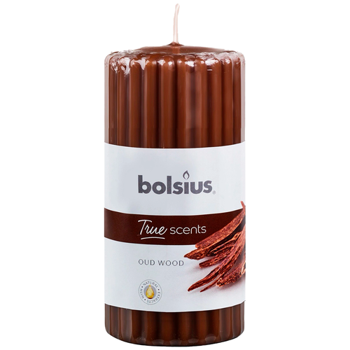 Bolsius Свеча ребристая ароматическая "Агаровое дерево", столбик 120x58 мм, цвет коричневый, Bolsius