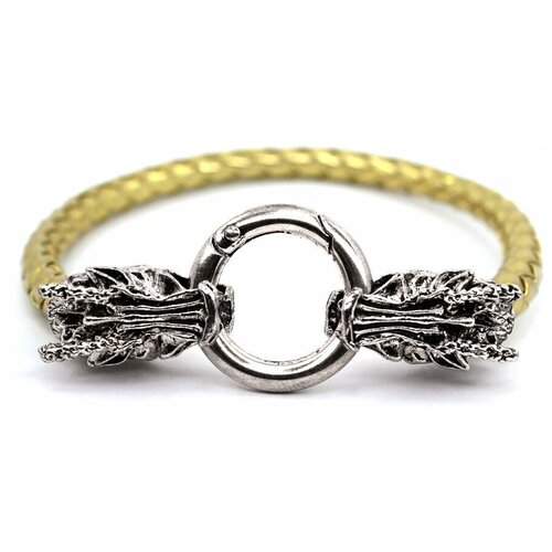 Жесткий браслет Handinsilver ( Посеребриручку ) Браслет кожаный с застежкой дракон-5625, 1 шт., размер 17 см, серебряный, золотой