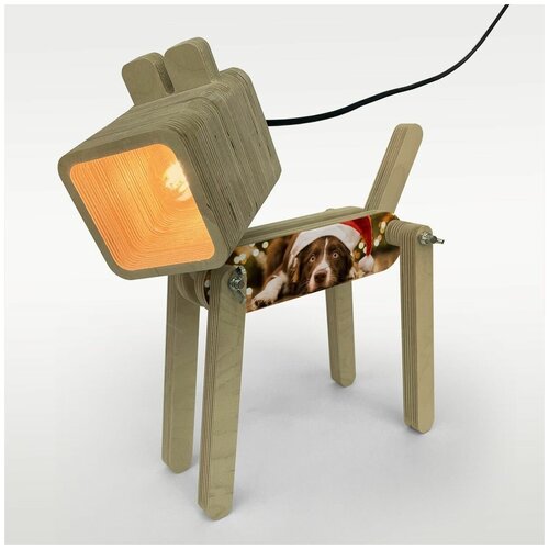 Настольная лампа светильник Собака праздник Новый год, рождество, собака, снег, камин, звезда - 681