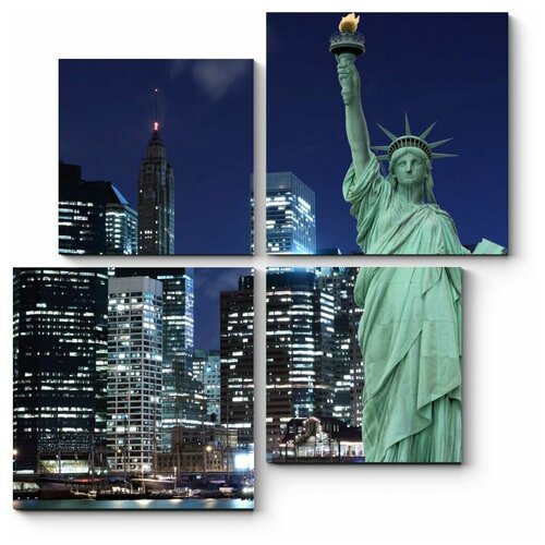 Модульная картина Статуя свободы в свете огней Манхэттена, Нью-йорк 130x130