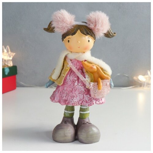 Сувенир полистоун "Девочка в розовом платье с собачкой в сумочке" 10,3х7,5х16,5 см