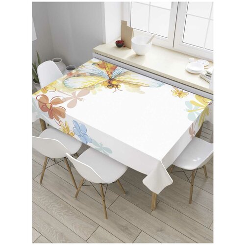Скатерть прямоугольная JoyArty на кухонный стол "Стрекоза в цветах" из оксфорда, 180x145 см
