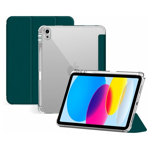 Чехол для планшета Apple iPad 10 10.9 дюйма (2022) - A2696, A2757, A2777, держатель для стилуса (справа), из мягкого силикона (темно-зеленый)
