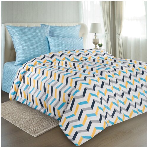 Комплект постельного белья Guten Morgen Цветная геометрия 965, 1.5-спальное, поплин, белый/голубой
