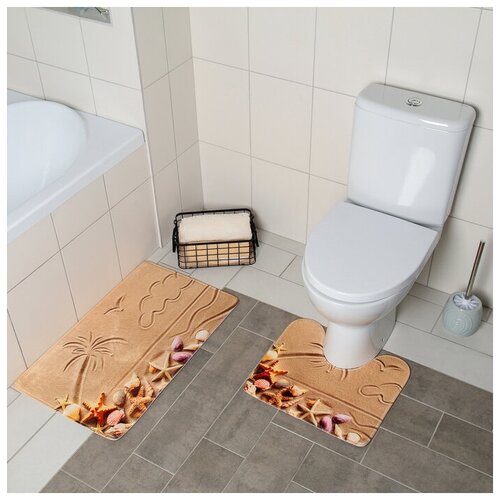 Набор ковриков для ванной и туалета Доляна «Пляж», 2 шт: 40×45, 45×75 см