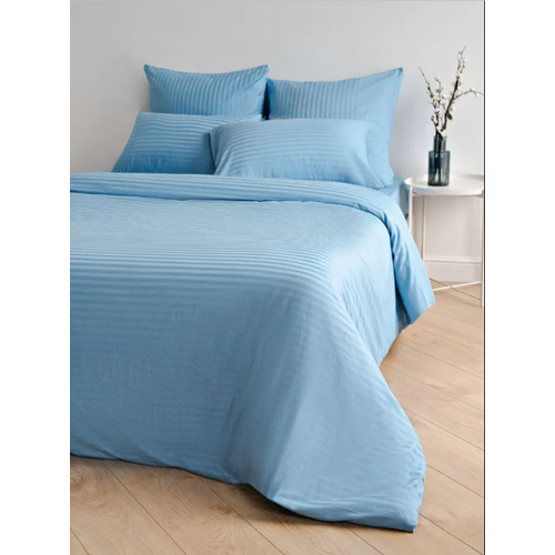 Комплект постельного белья, Cheery home, полисатин страйп однотонный, Евро с 2 наволочками 70*70, цвет голубая лаванда.
