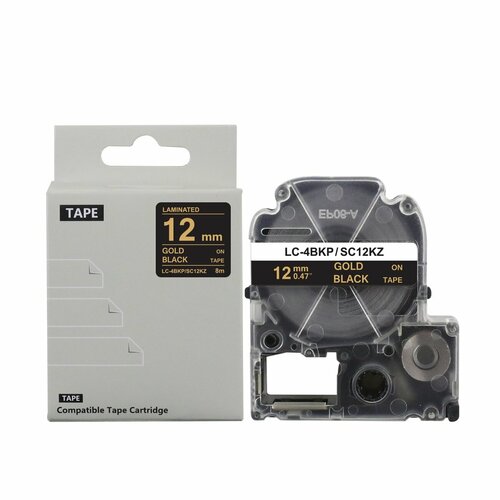 Картридж BYZ LC-4BKP/SC12KZ с термолентой для принтеров Epson, 12 мм, 8 м, золотистый на черном