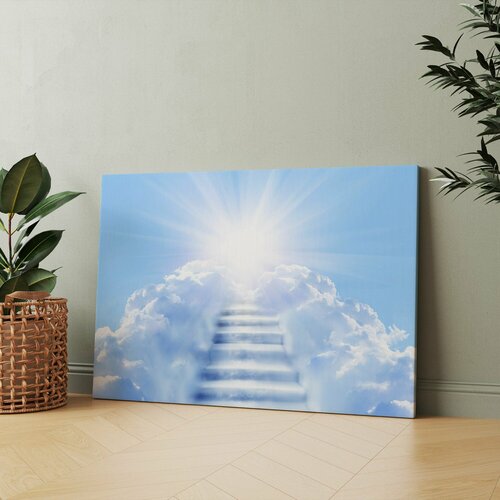 Картина на холсте (небо солнце облака лестница из рай) 50x70 см/для интерьера/в комнату/на стену/в подарок