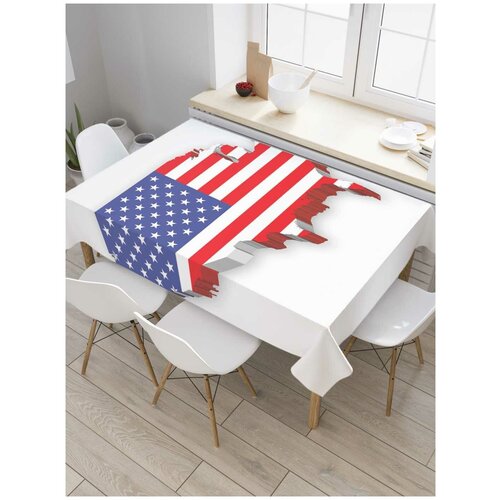 Скатерть прямоугольная JoyArty на кухонный стол "Векторная карта Америки" из оксфорда, 120x145 см