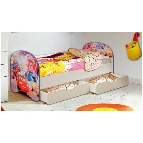 Детская кровать Тачки 190 С двумя ящиками