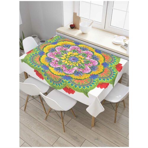 Скатерть прямоугольная JoyArty на кухонный стол "Цветочный фейерверк" из оксфорда, 120x145 см