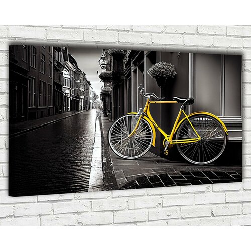 Картина интерьерная на стену ДоброДаров "Жёлтый велосипед" 60х100 см Ф0365