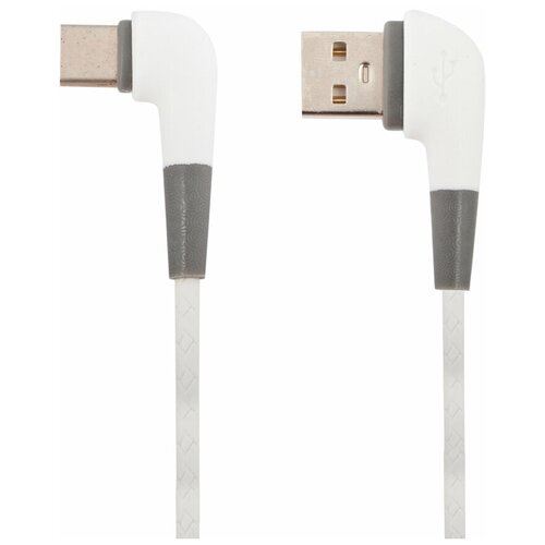 USB кабель "LP" USB Type-C L-коннектор "Кожаный шнурок" (белый/коробка)