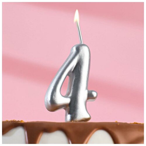 Свеча для торта цифра "Серебряная", 5,5 см, цифра "4"