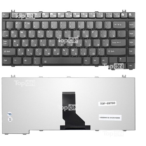 Клавиатура для ноутбука Toshiba Satellite Pro A10, A30, A60, Qosmio E10, E15, F10, F15, F20 Series. Г-образны Enter. Черная, без рамки. PN: NSK-T440R.