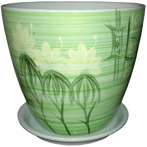 Зеленый керамический горшок для цветов "Ардизия", 12 см, 1 л, 1 шт. с дренажом из керамзита для посадки растения