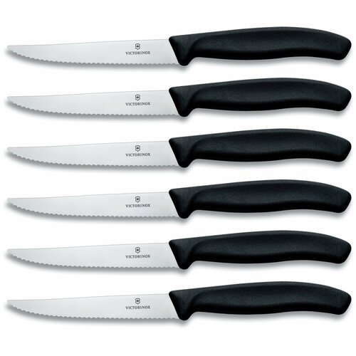 Набор из 6 ножей для стейков VICTORINOX Swiss Classic, лезвия 11 см из нержавеющей стали с волнистой заточкой, рукоять черного цвета (6.7233.6)