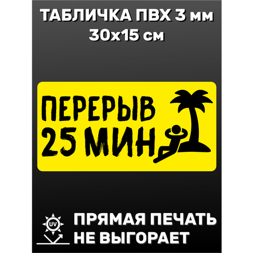 Табличка информационная Перерыв 25 минут 30х15 см