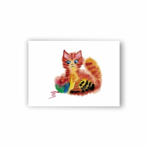Открытка "Котик с клубком" 14,8х10,5 см