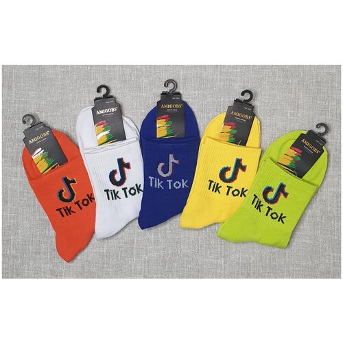 Носки Amigobs, 5 пар, размер 41-44, белый, желтый, зеленый, синий, оранжевый
