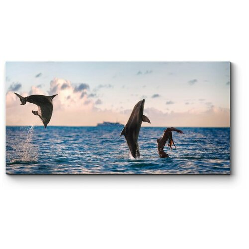 Модульная картина Купание с дельфинами60x30