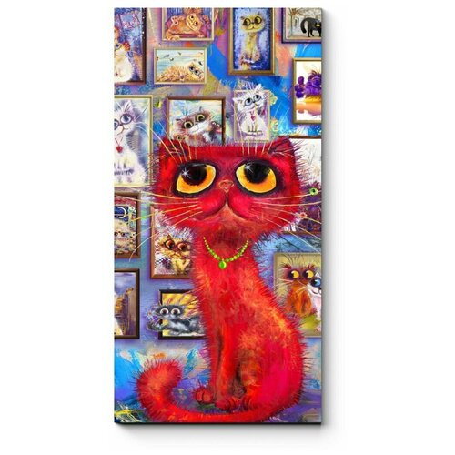 Модульная картина Красный кот гуляет по галерее 40x80