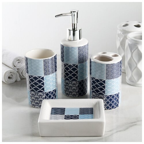 --- Набор аксессуаров для ванной комнаты "Мозайка", 4 предмета, цвет микс