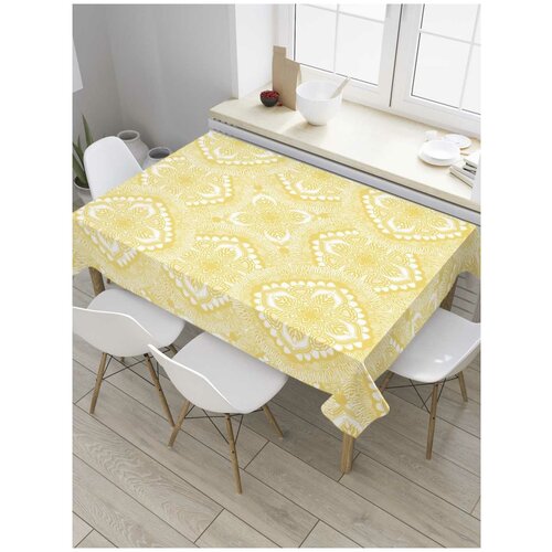 Скатерть прямоугольная JoyArty на кухонный стол "Солнечные круглые салфетки" из оксфорда, 120x145 см