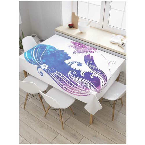 Скатерть прямоугольная JoyArty на кухонный стол "Цветочный женский силуэт" из оксфорда, 180x145 см