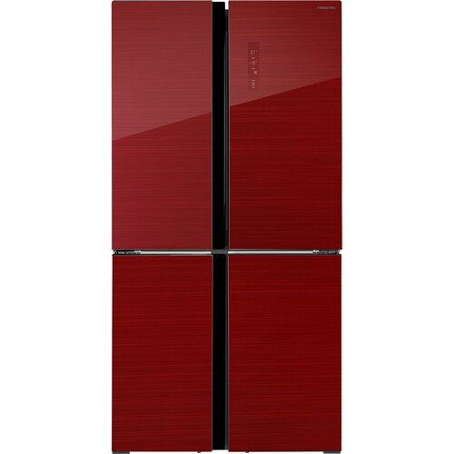 Холодильник HIBERG RFQ-500DX NFGR inverter отдельностоящий, 4 двери, 545 л, красное стекло с полосками
