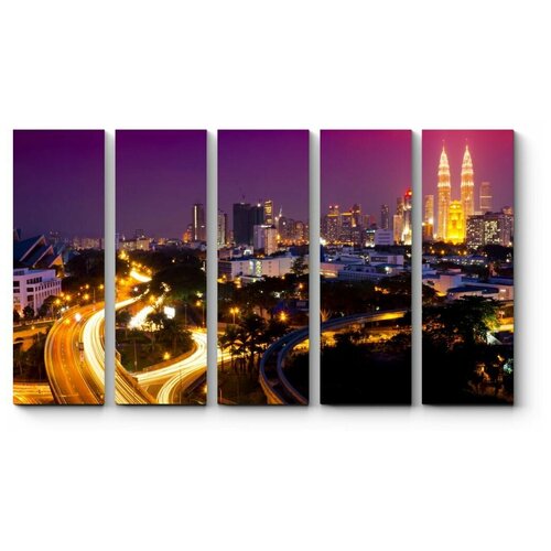 Модульная картина Сияние ночного Куала-Лумпур 90x54
