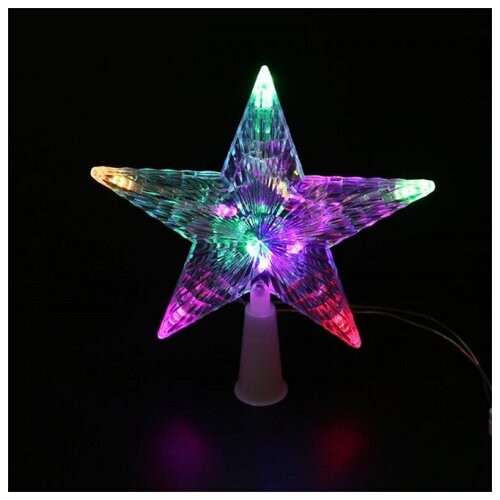 Наконечник на ёлку - Звезда светодиодная, 25 LED разноцветная, прозрачный корпус, 20 см х 20 см