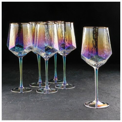 Набор бокалов для вина Magistro «Дарио», 500 мл, 7,3×25 см, 6 шт, цвет перламутр
