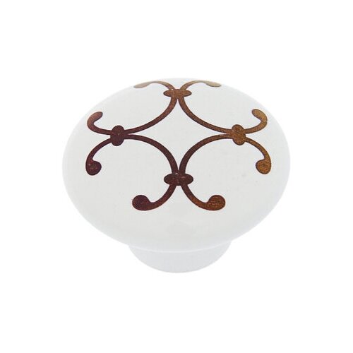 Ручка кнопка LACE Ceramics 009, d=38 керамическая, белая с рисунком