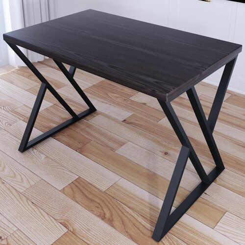 Стол кухонный Loft со столешницей цвета венге из массива сосны 40 мм и черными металлическими Z-образными ножками, 110х60х75 см