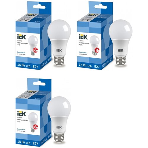 Светодиодная лампа IEK Eco 15W эквивалент 120W 6500K 1350Лм E27 груша (комплект из 3 шт.)