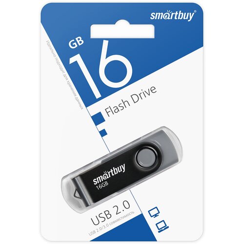 USB Flash Drive 16Gb - SmartBuy UFD 2.0 Twist Black SB016GB2TWK