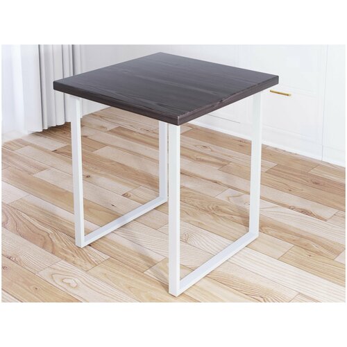 Стол кухонный Loft квадратный со столешницей цвета венге из массива сосны 40 мм и белыми металлическими ножками, 70x70х75 см
