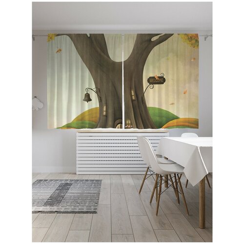 Классические шторы JoyArty "Гостеприимный домик в дереве", серия Oxford DeLux, 2 полотна 145x180 см