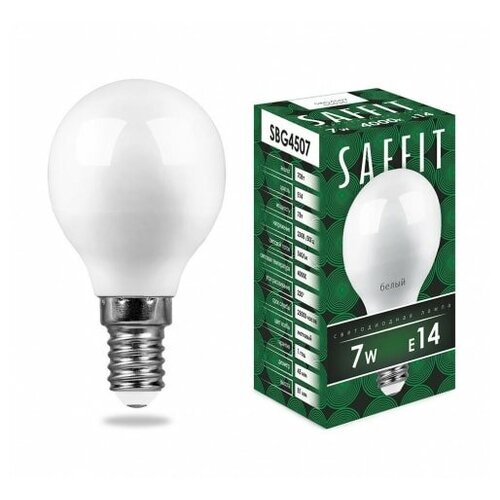 Лампа светодиодная LED 7вт Е14 белый матовый шар (SBG4507) | код 55035 | SAFFIT (10шт. в упак.)